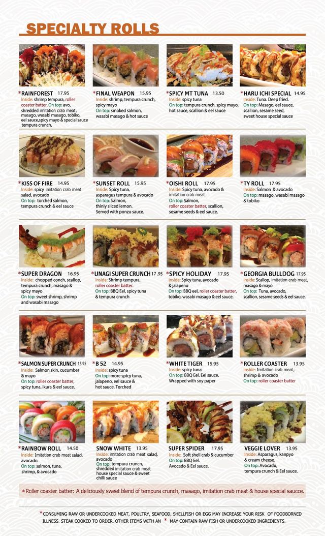 HARU DINNER MENU Taste the Difference Duluth GA